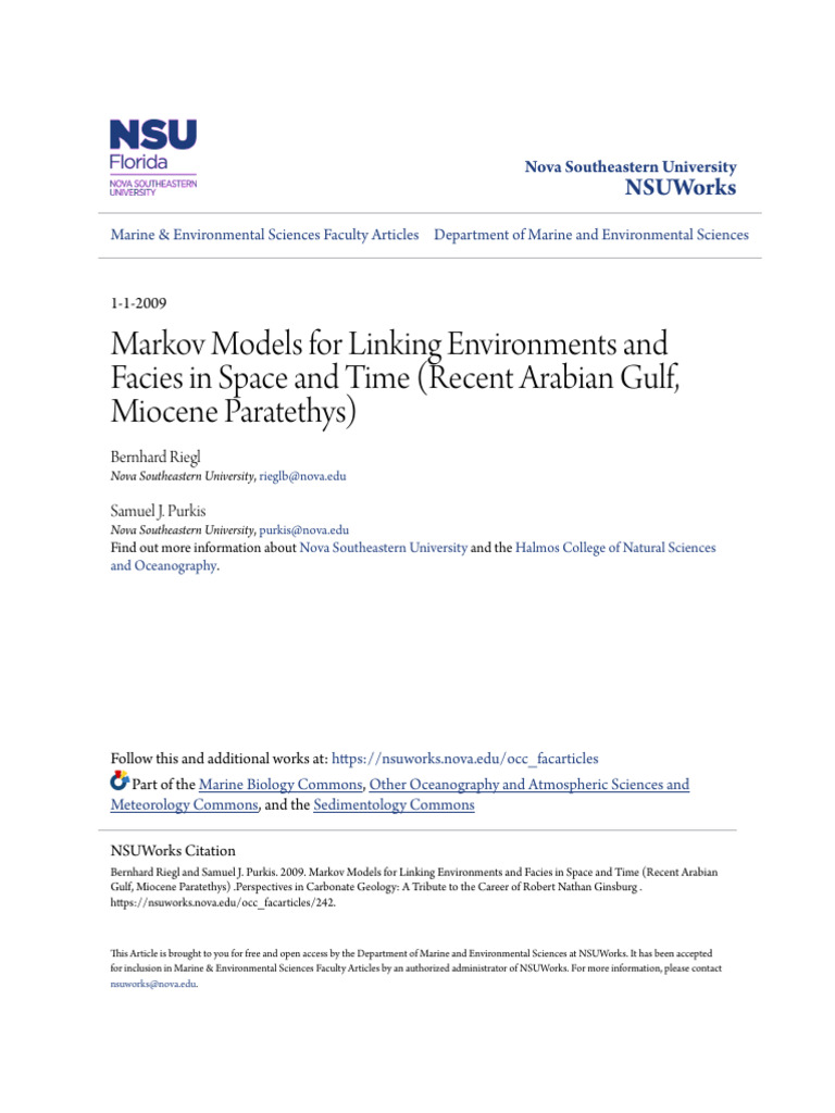 Markov Models for Linking Environments and Facies in Space and Ti | PDF | Marine Biology ...