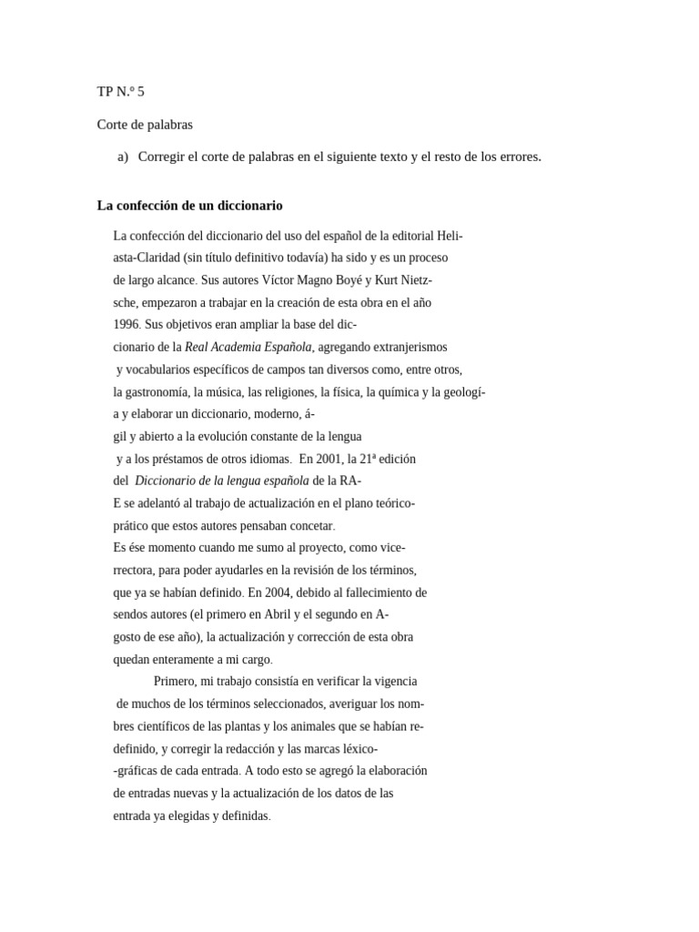 TP 5 Ejercicio Corte de Palabras Word | PDF