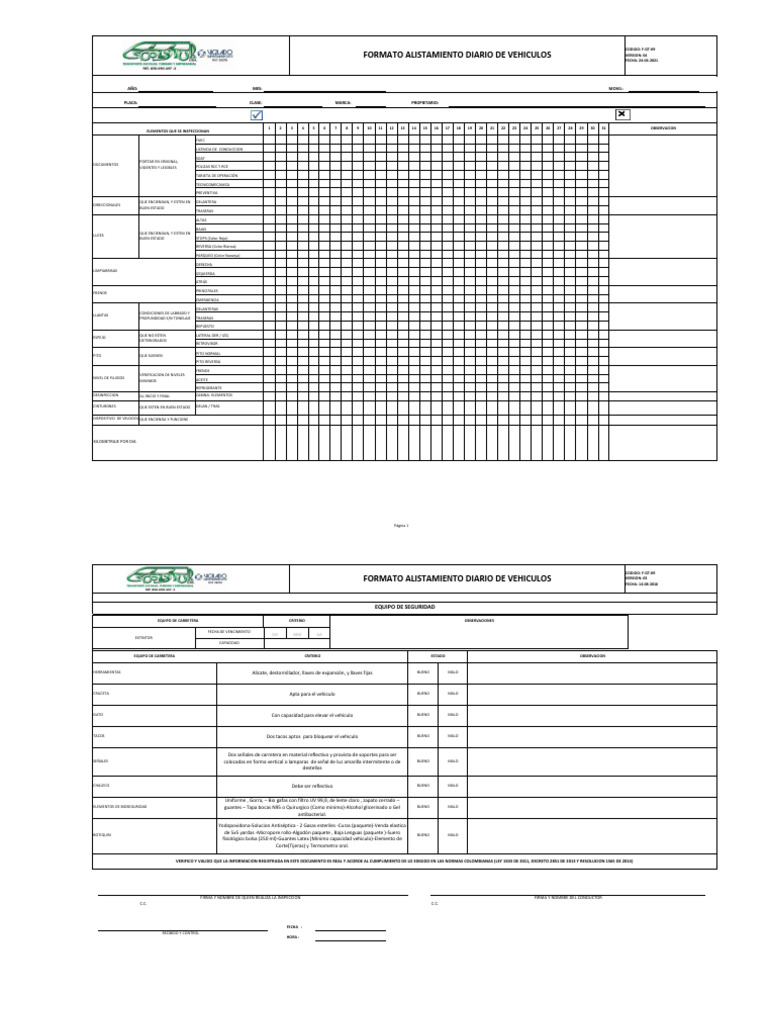 Anexo 37 F-GT-09 Alistamiento Diario de Vehiculos | PDF | Vehículo de ...