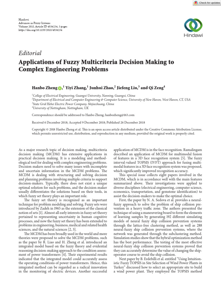 Applications of Fuzzy Multicriteria Decision Making To Complex Engineering Problems | PDF ...