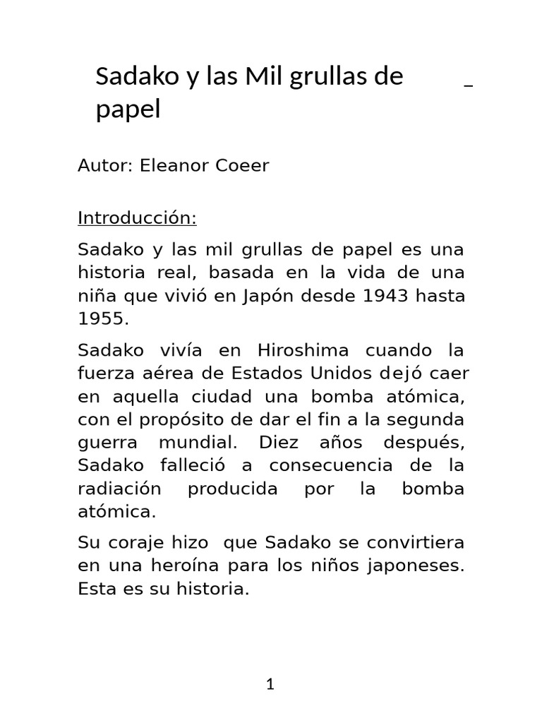 Sadako y Las Mil Grullas de Papel Compress Conv | PDF