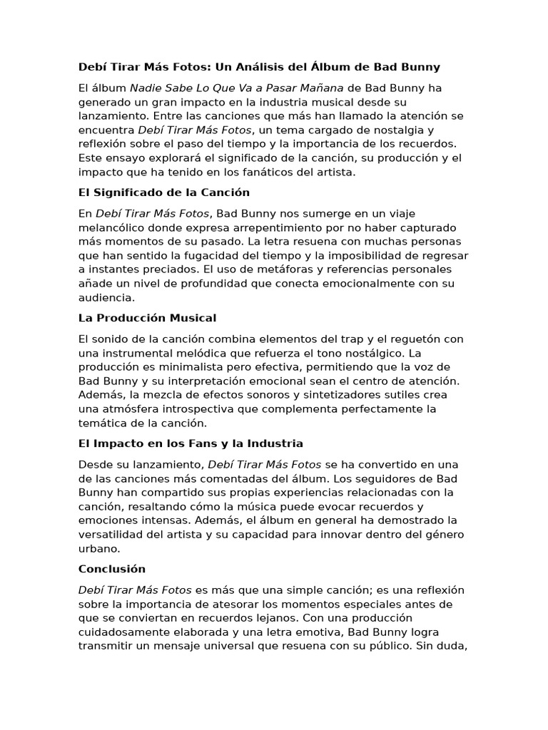 Análisis de "Debí Tirar Más Fotos" | PDF