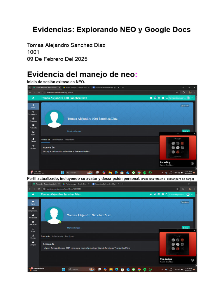 Evidencias Explorando NEO y Google Docs | PDF | Informática | Software