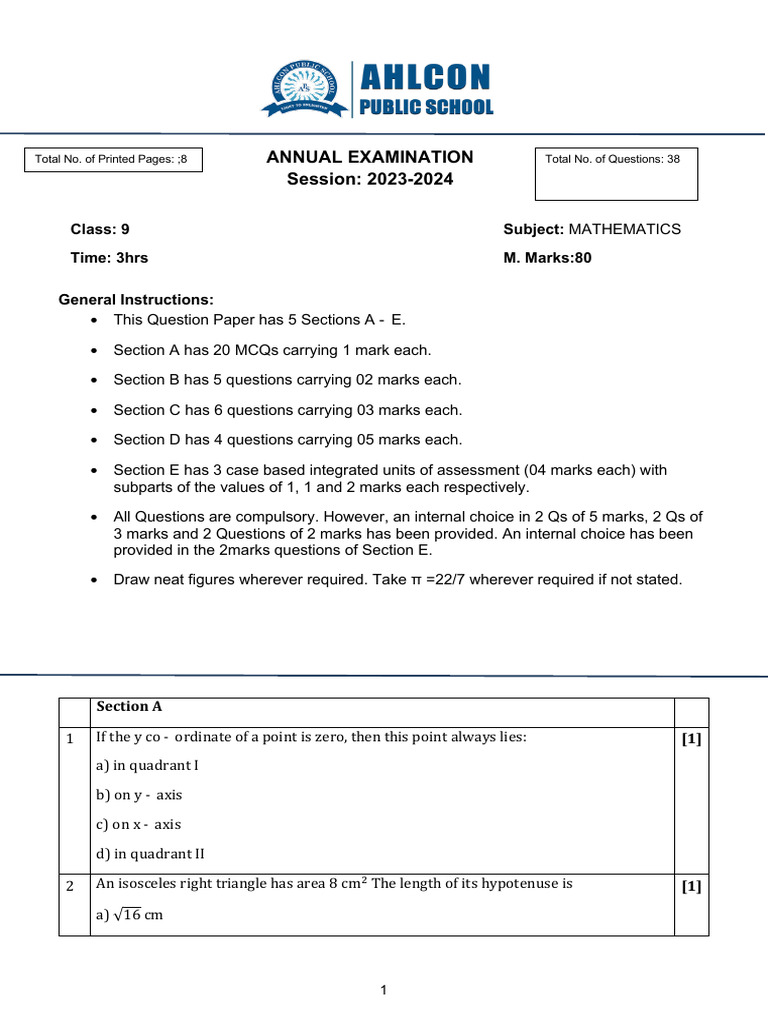 Grade 9 Maths Annual Exam Paper 2024 | PDF | Geometric Shapes ...