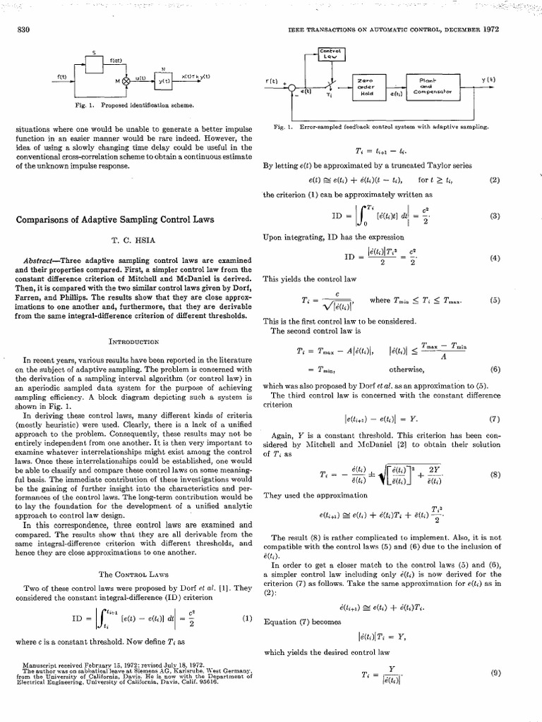 Illg1: Comparisons of Adaptive Sampling Control Laws | PDF