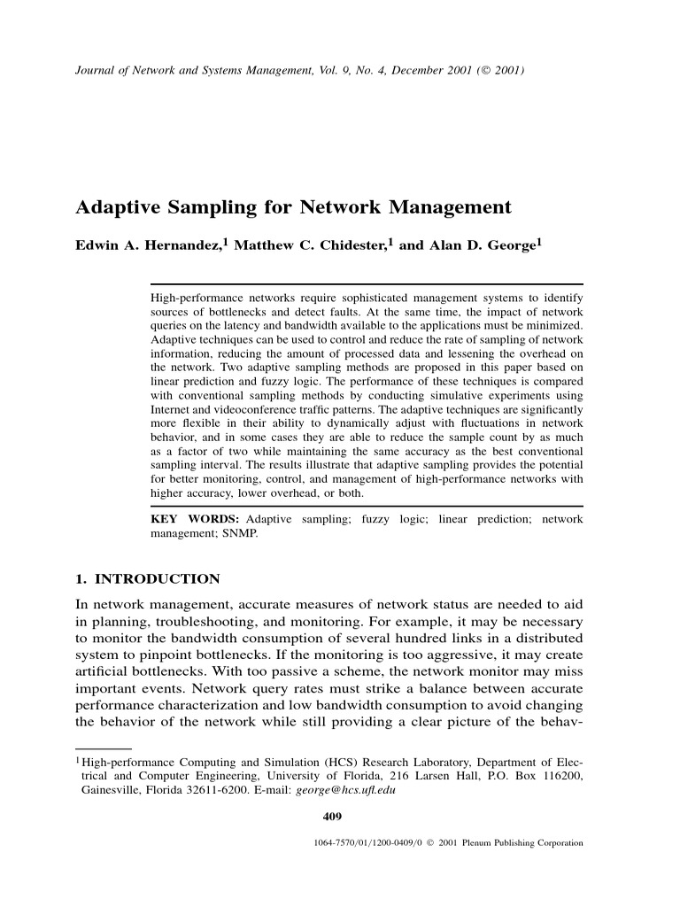 Adaptive Sampling in Network Management | PDF | Sampling (Statistics) | Computer Network