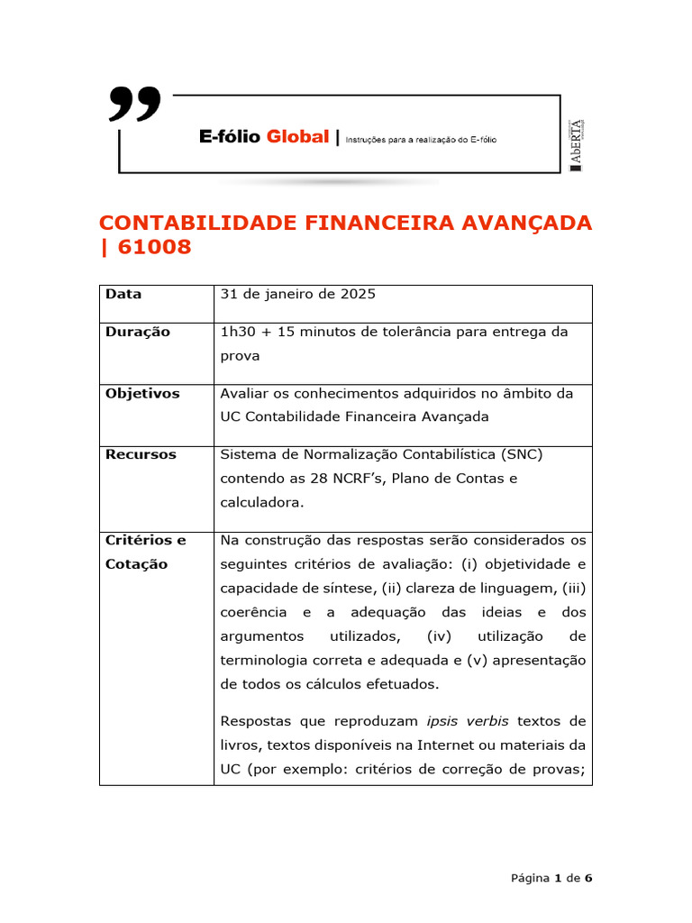 Enunicados_ efolio_global_61008 1epoca_2024 2025 | PDF | Impostos | Contabilidade