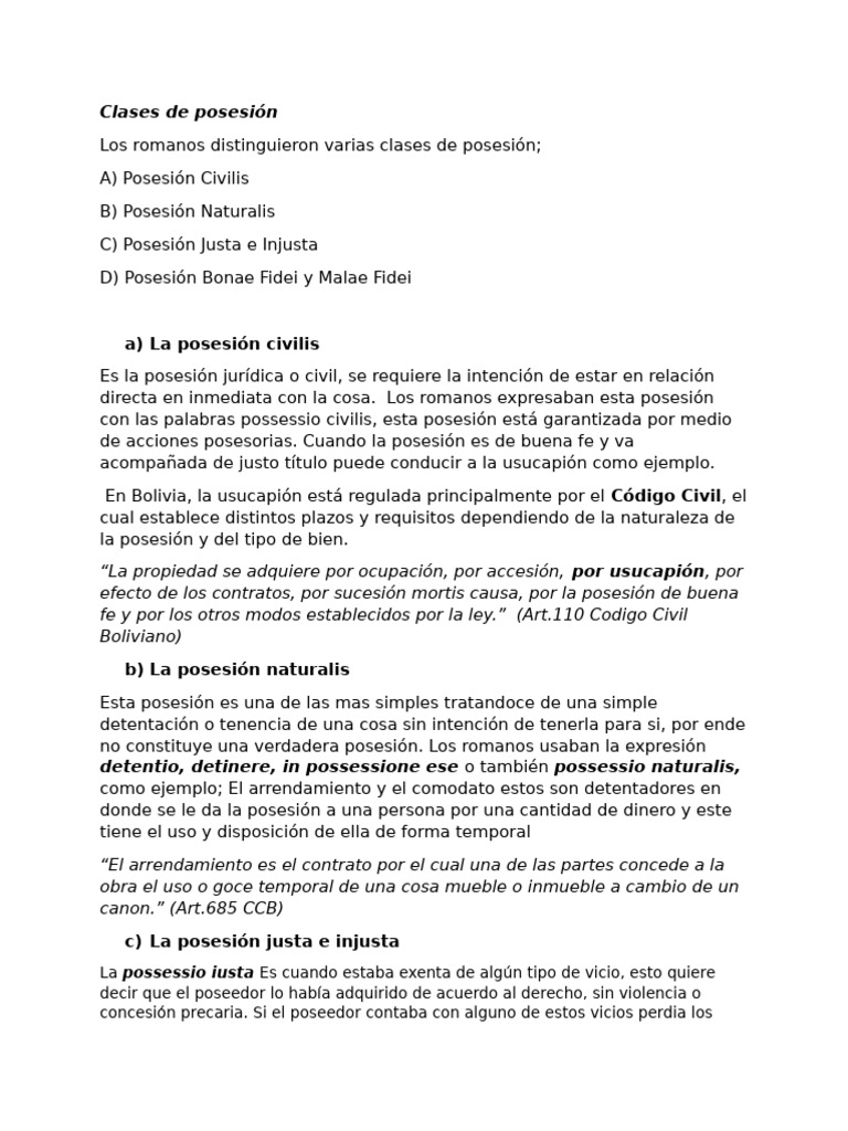 Clases de Posesión | PDF | Posesión (Ley) | Posesión adversa