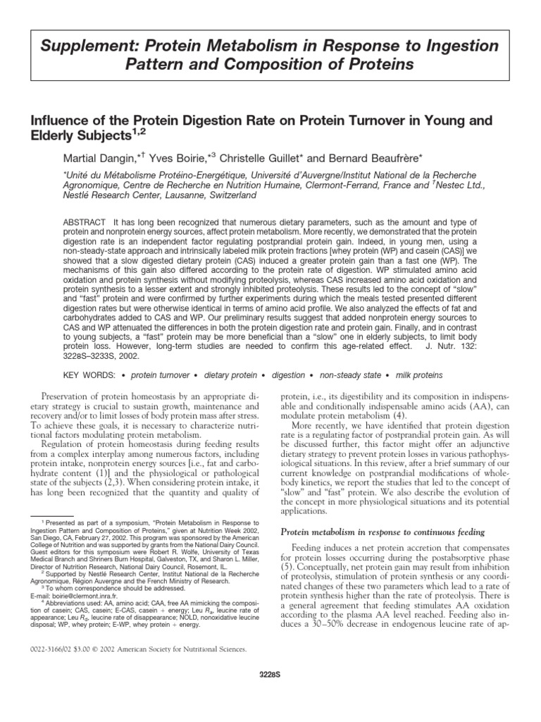 Protein Metabolism in Response To Ingestion Pattern and Composition of ...