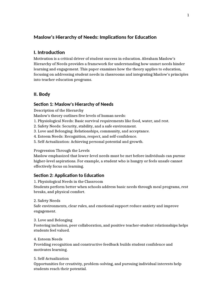 Maslow Hierarchy Discussion Paper | PDF | Motivation | Motivational
