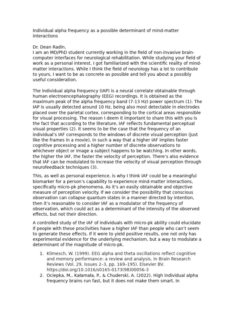 Individual alpha frequency as a possible determinant of mind | PDF ...