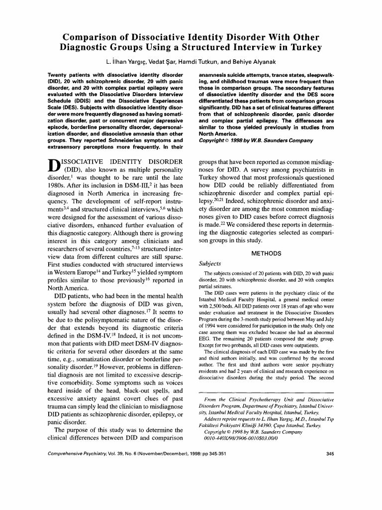 Comparison of Dissociative Identity Diso | PDF | Dissociation ...