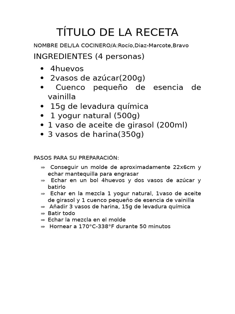 Hoja para Receta de Cocina 2b | PDF