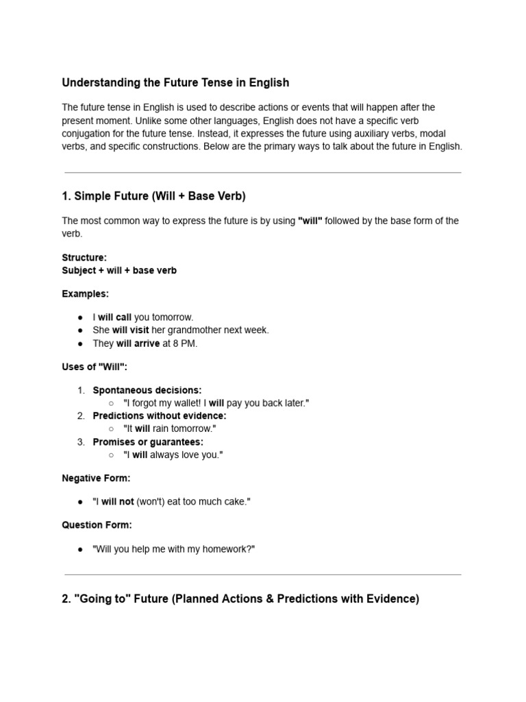 Understanding The Future Tense in English | PDF | Verb | Linguistic ...