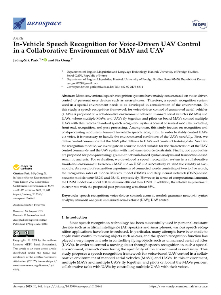 In-Vehicle Speech Recognition for Voice-Driven UAV 2 | PDF | Speech Recognition | Deep Learning