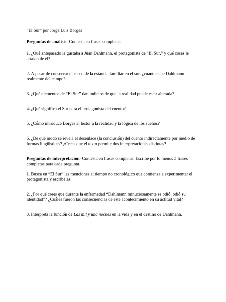 Análisis y Interpretación de "El Sur" de Borges | PDF