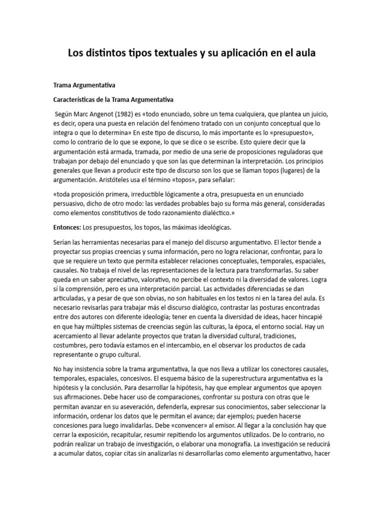 Los distintos tipos textuales y su aplicación en el aula | PDF | Hablar ...