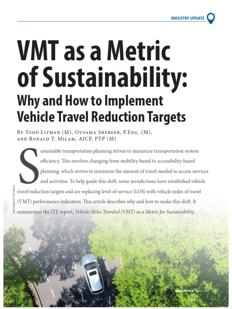 VMT As A Metric of Sustainability - ITE Journal Article | PDF | Transport | Parking