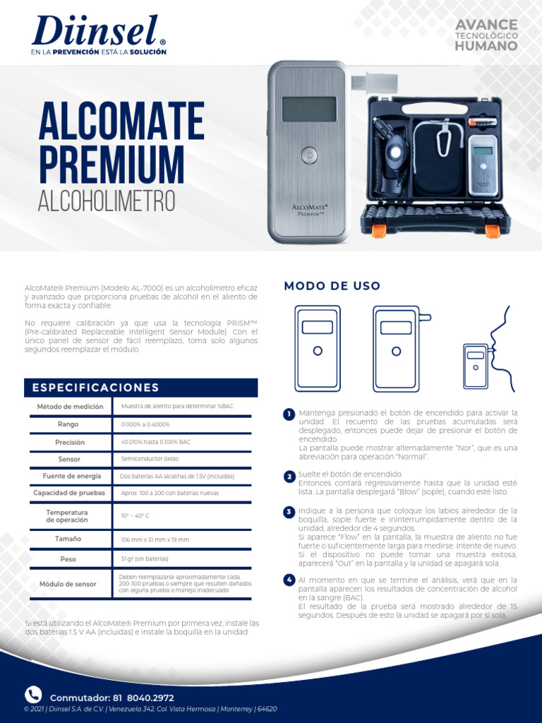Ficha Tecnica Alcomate Premium | PDF