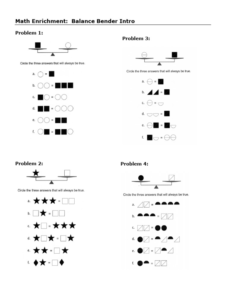 Week 1 Math Enrichment - Balance Bender Intro | PDF