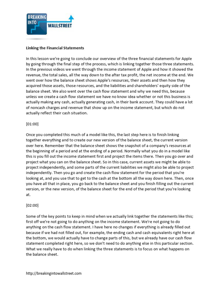 10 05 Linking Statements | PDF | Balance Sheet | Equity (Finance)