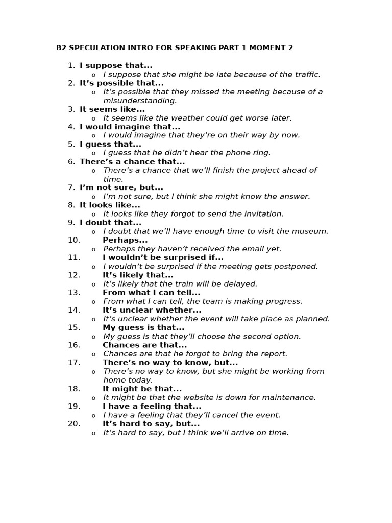 B2 Speculation Intro For Speaking Part 1 Moment 2 | PDF