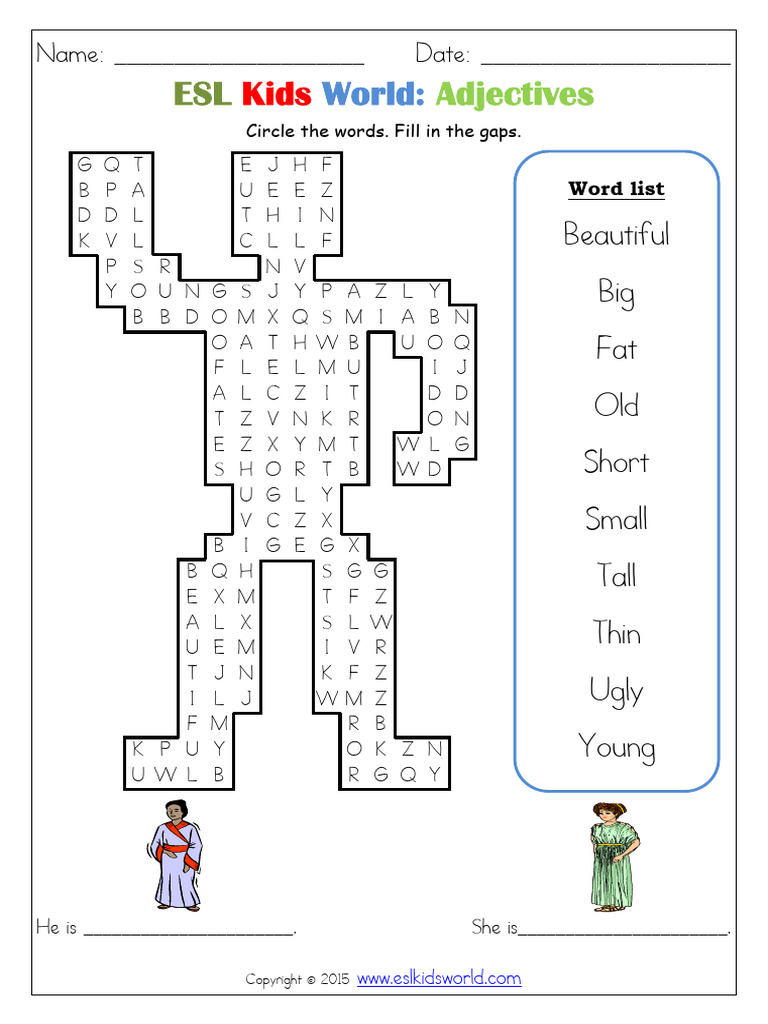 Adjectives Wordsearch | PDF | Linguistics | Word Puzzles