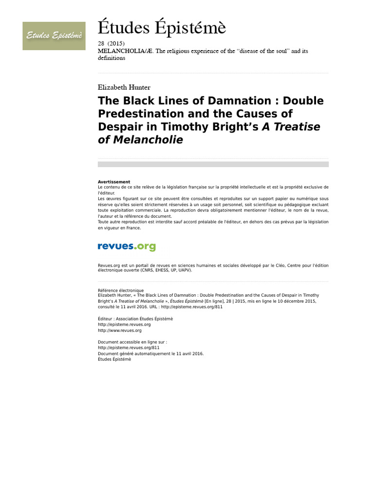 The Black Lines of Damnation - Double Predestination and the Causes of ...