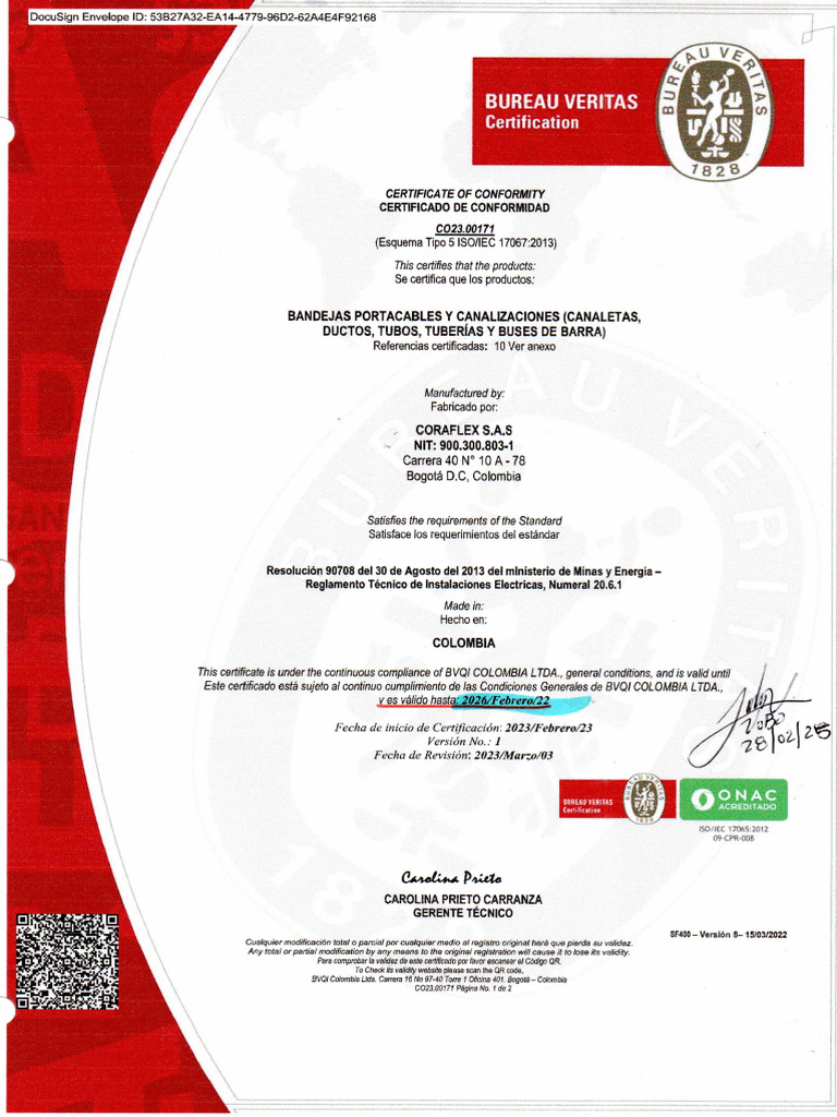 Certificado Coraflex - 1-2 | PDF