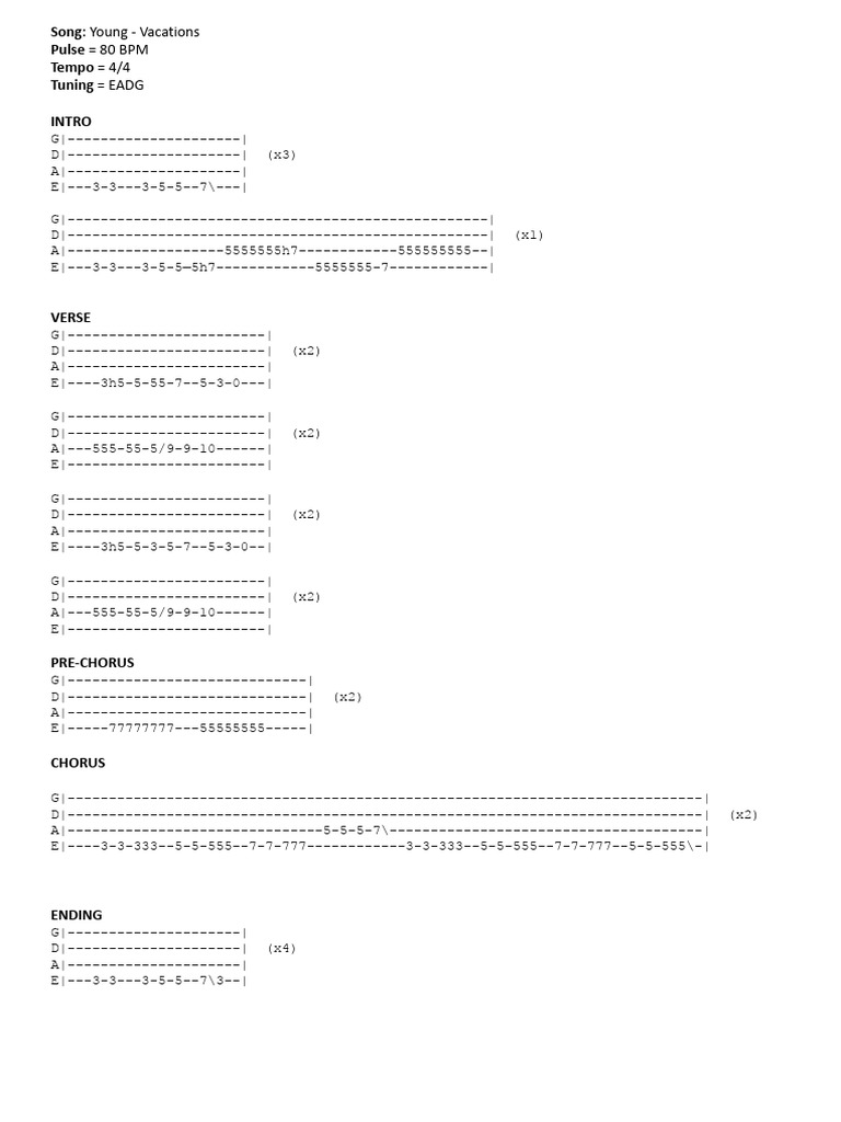 Young Vacations Bass Tab | PDF