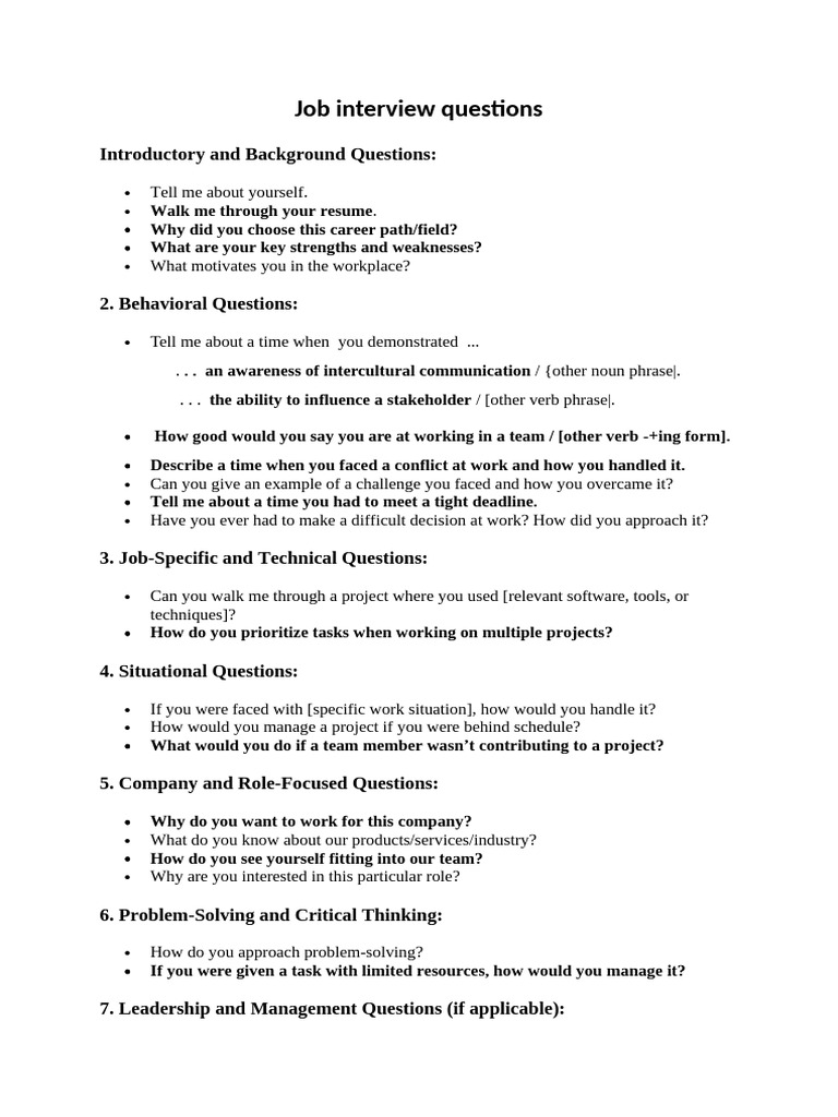 Job Interview Questions | PDF | Job Interview | Leadership