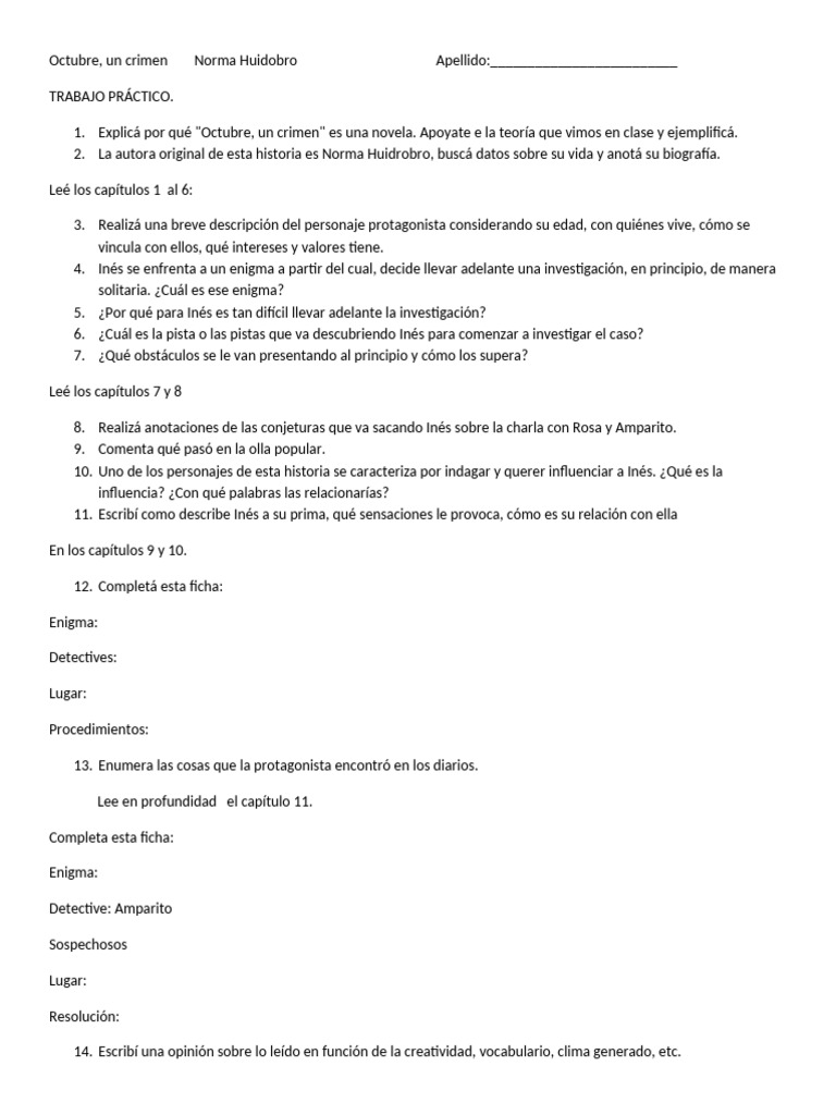 Actividades sobre "Octubre, un crimen" | PDF