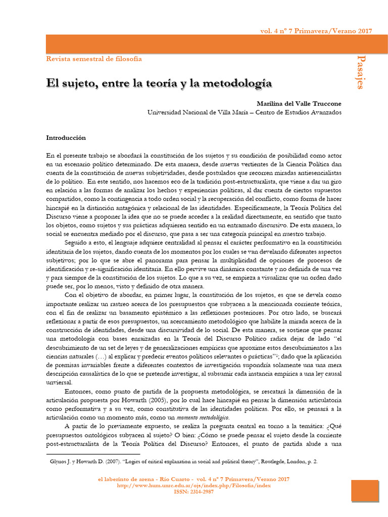 Sujeto y Discurso en Política Moderna | PDF | Discurso | Pensamiento