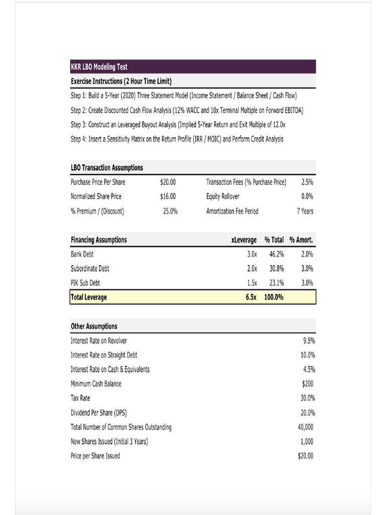 KKR LBO Modeling Test.0 | PDF