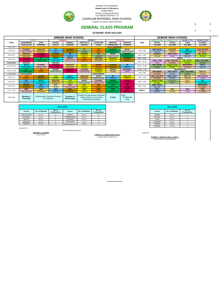 GENERAL-CLASS-PROGRAM-2024-2025-2nd-Sem | PDF | Philippines | Educational Stages