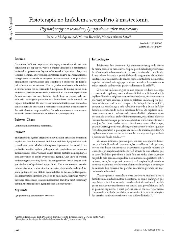 Fisioterapia no Linfedema Pós-Mastectomia | PDF | Sistema linfático ...