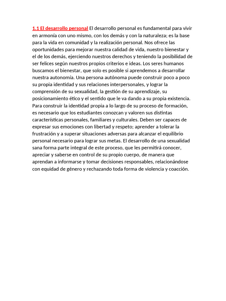 Desarrollo Personal y Autonomía Humana | PDF