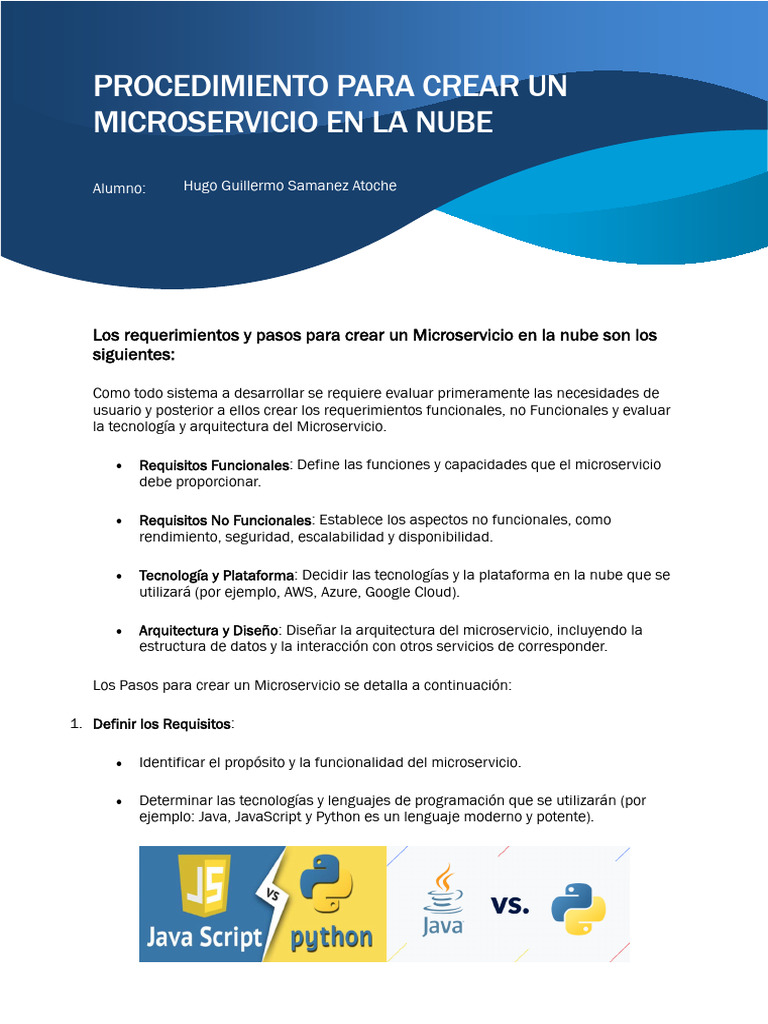 Procedimiento para crear un microservicio en la nube | PDF | Computación en la nube | Servicios ...