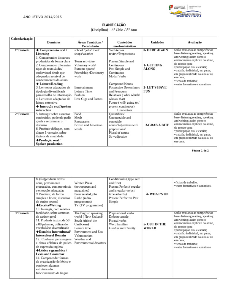 Planificação Trimestral Do 8.º Ano | PDF | Linguística