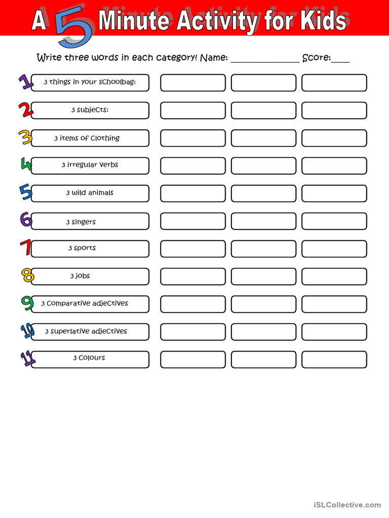 A 5 Minute Activity For Kids | PDF
