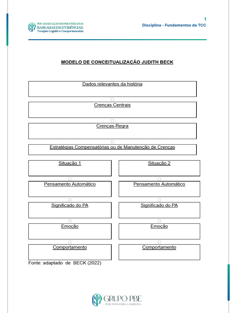 Modelo de Conceitualização Judith Beck | PDF
