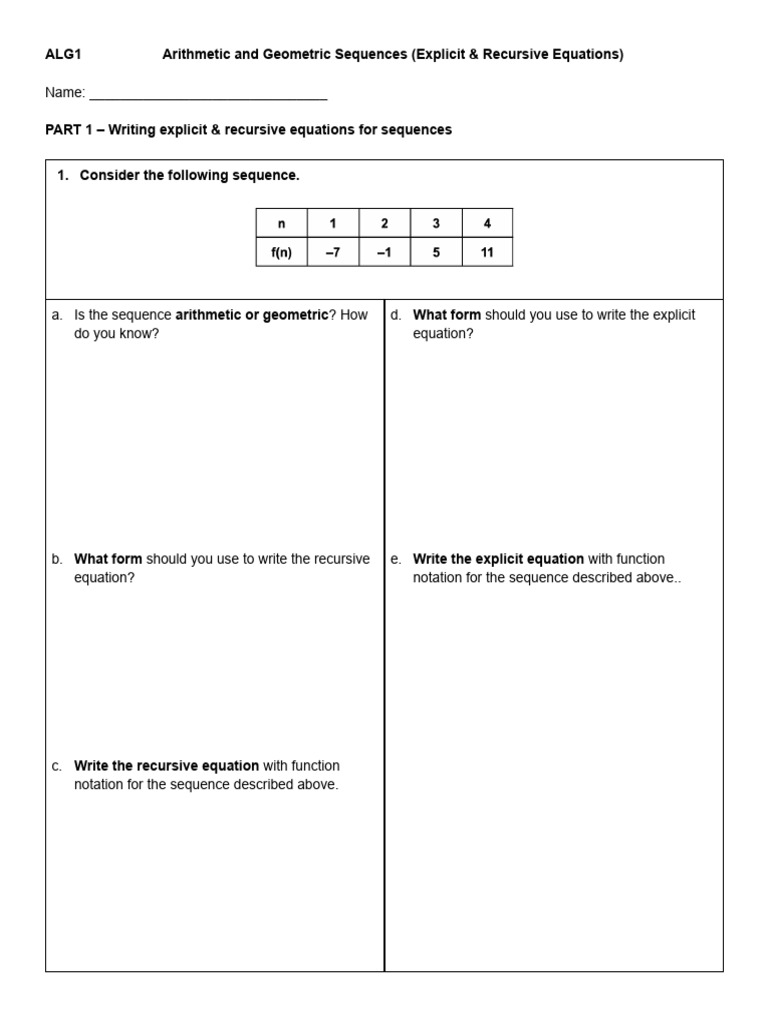 Sequences: Explicit & Recursive Formulas | PDF | Function (Mathematics ...