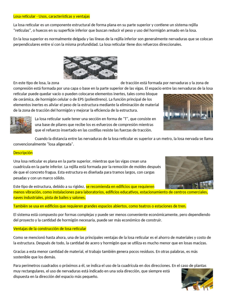 Losa Reticular: Usos y Ventajas Estructurales | PDF | Hormigón | Materiales