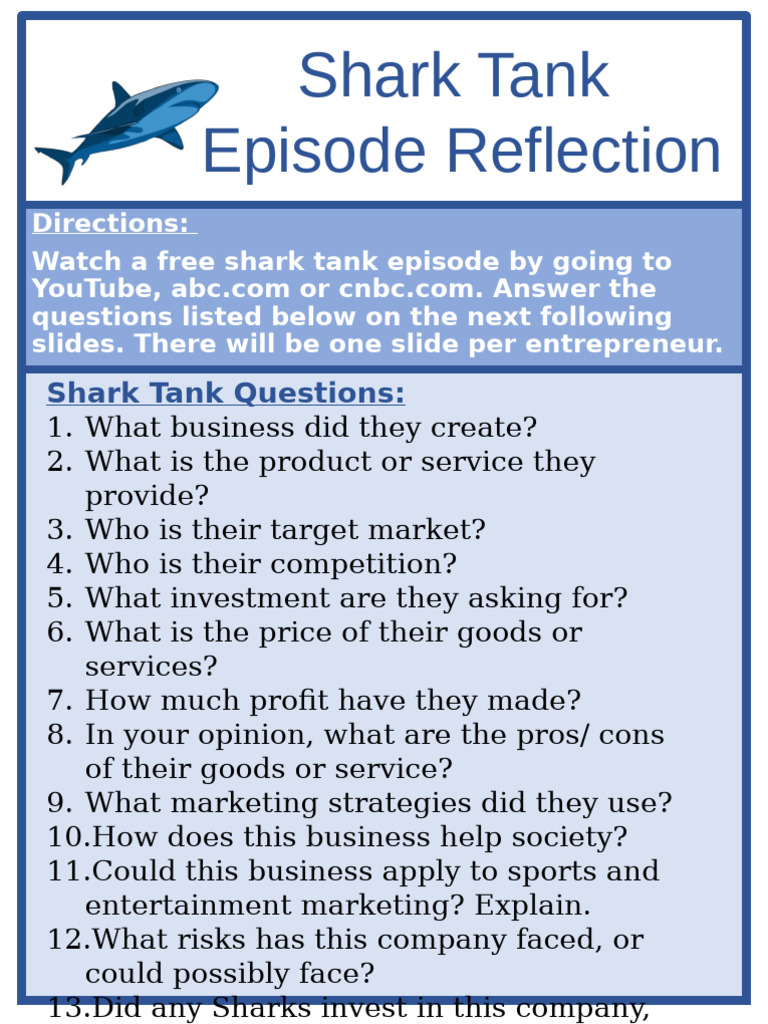 Shark Tank Episode Analysis Guide | PDF