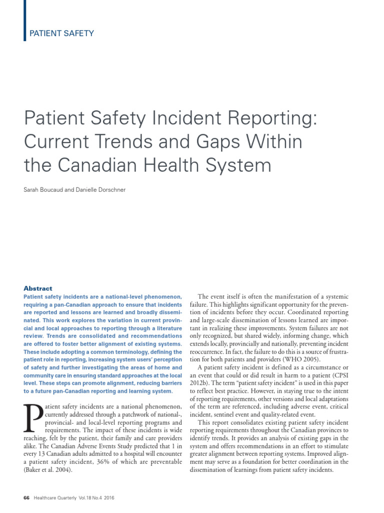 Patient Safety Reporting Trends in Canada | PDF | Patient Safety ...