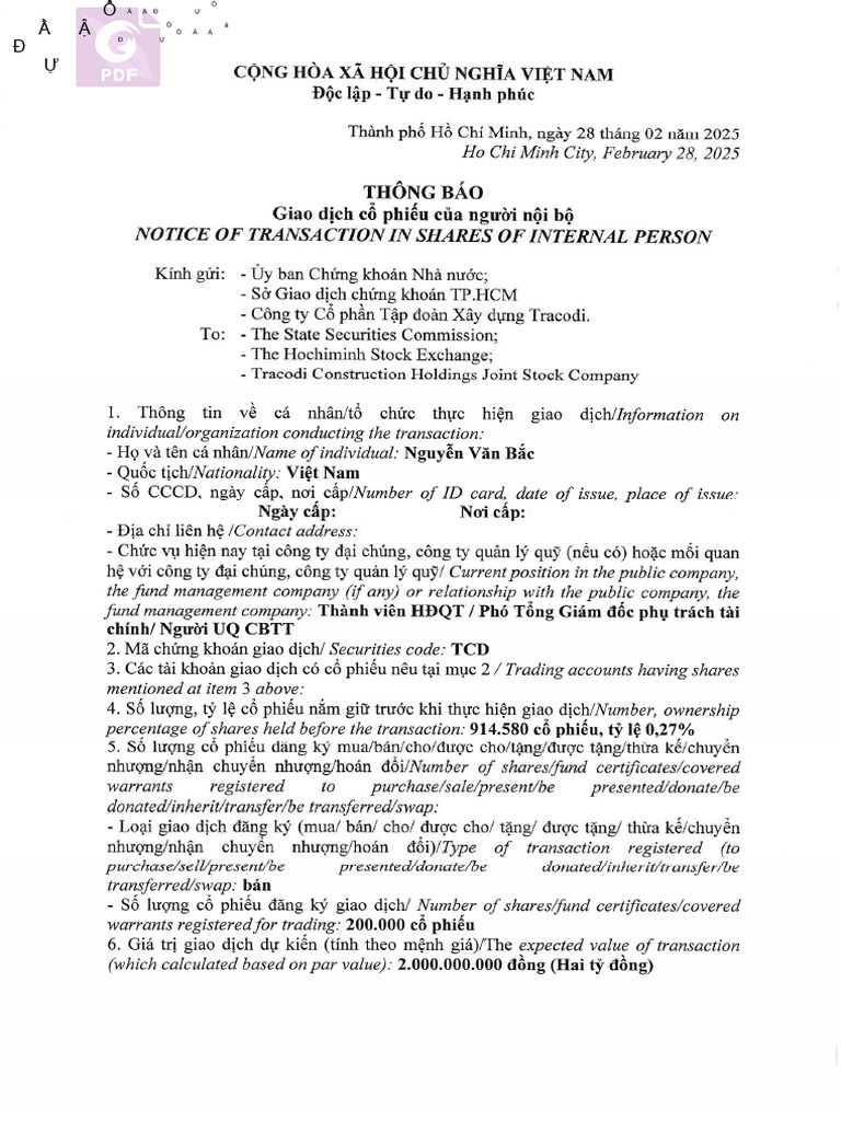 TCD Thong Bao GDCP Cua NNB Ban Nguyen Van Bac Rut Gon Sign | PDF