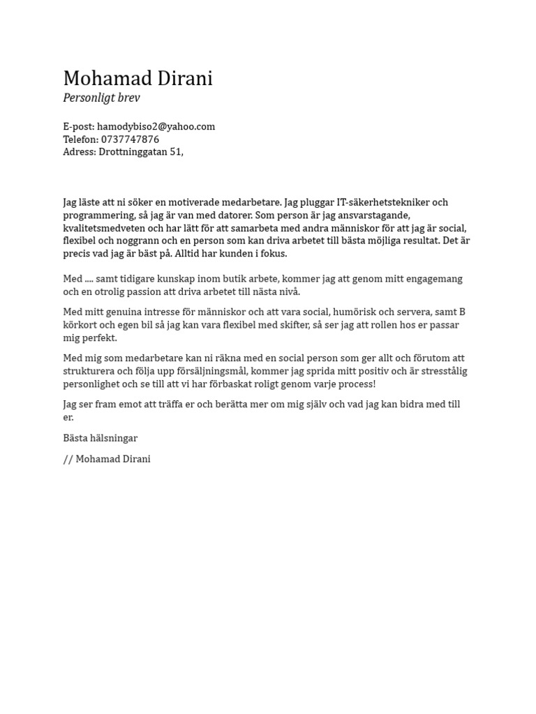 personligt brev (1) | PDF