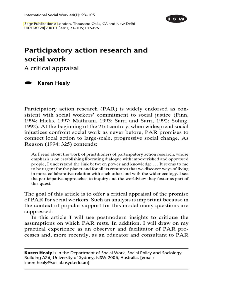 Participatory Action Research and Social Work | PDF | Participatory Action Research | Knowledge