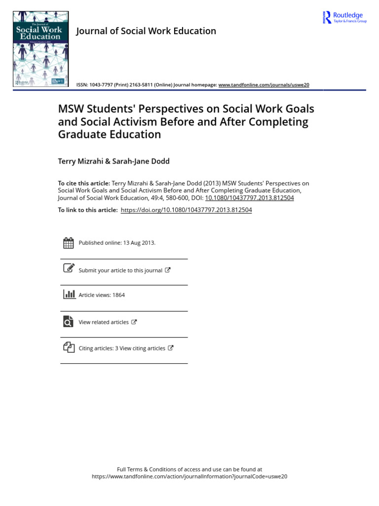 MSW Students Perspectives on Social Work Goals and Social Activism Before and After Completing ...