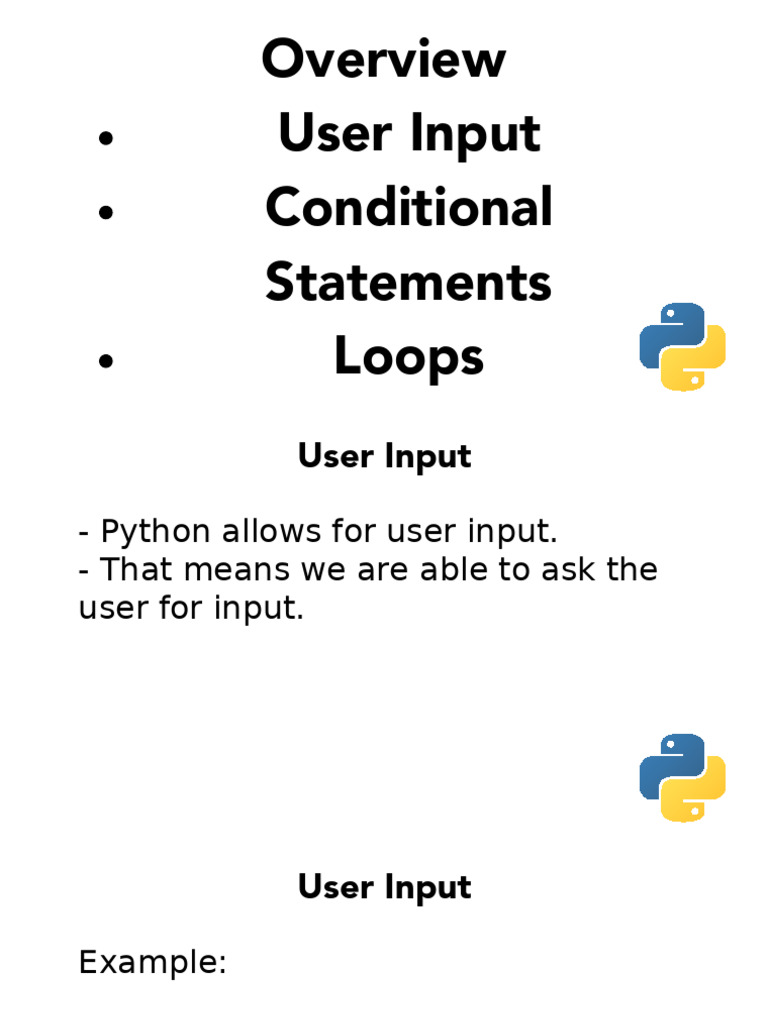 Python User Input, Conditions, and Loops | PDF | Control Flow | Python ...